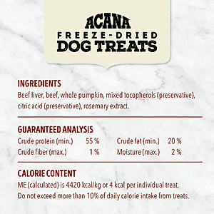 ACANA Singles Freeze Dried Dog Treats, Limited Ingredient Grain Free Beef & Pumpkin Recipe, 3.25oz