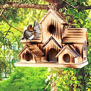 Bird Houses for Outside,Wooden Bird House,Hanging Bird House,6 Hole Natural Handmade Natural Bird House,Beautiful Birdhouses for Backyard/Courtyard/Patio Decor