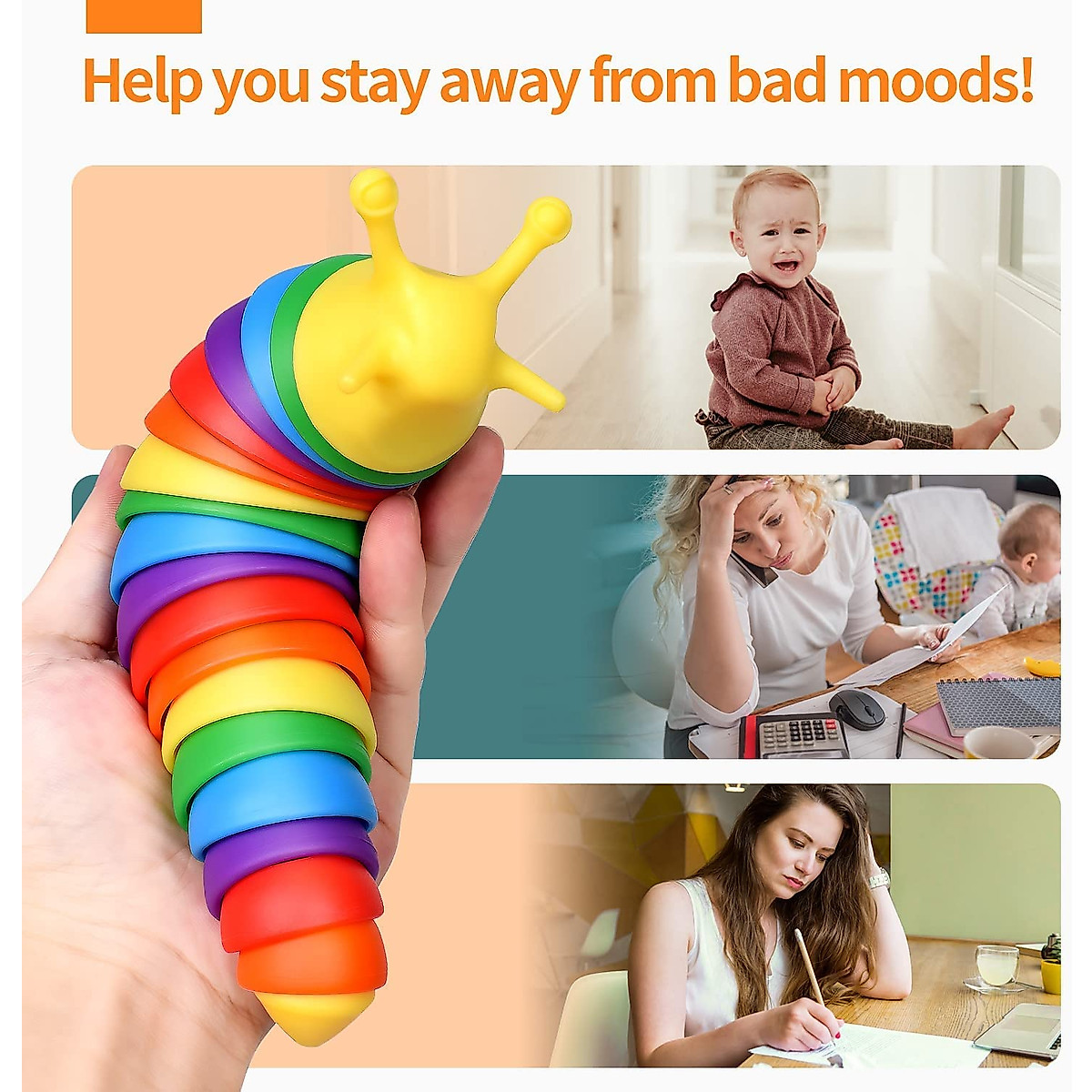 Sensory Fidget Toys for Kids and Adults, Slug Sensory Toys for Autistic Children Baby & Toddler Bluey Toys, Slinky Fidget Toys Adults Fidgets for Classroom Toys for 1 Year Old Toddler Toys Age 1-2 1-3