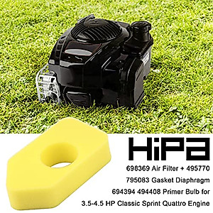 HIPA 698369 Air Filter + 495770 795083 Gasket Diaphragm 694394 494408 Primer Bulb for 3.5-4.5 HP Classic Sprint Quattro Engine