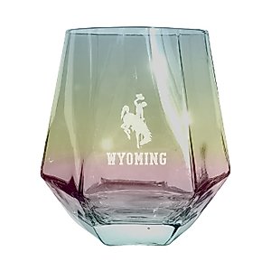 R and R Imports University of Wyoming Etched Diamond Cut Stemless 10 Ounce Wine Glass Iridescent 2-Pack Officially Licensed Collegiate Product