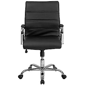 Flash Furniture Whitney Mid-Back Desk Chair - Black LeatherSoft Executive Swivel Office Chair with Chrome Frame - Swivel Arm Chair