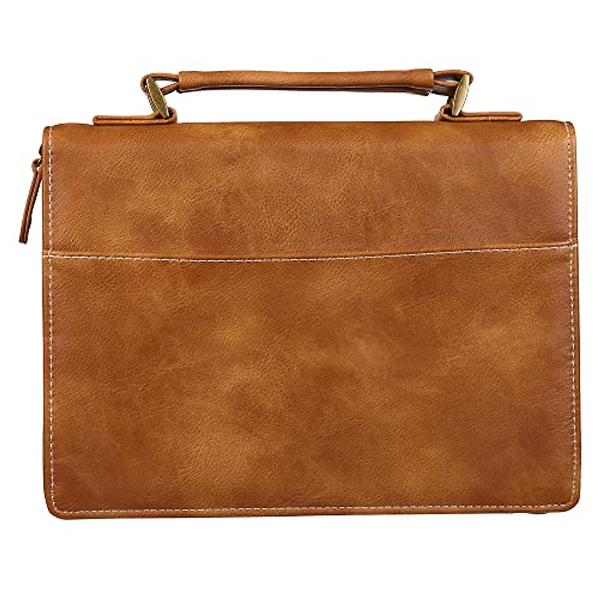 Christian Art Gifts Classic Faux Leather Bible Cover: Be Strong and Courageous - Joshua 1:9 Inspirational Bible Verse with Mountain Lion, Toffee Brown, Medium