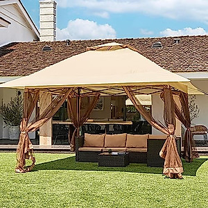 BELLEZE 13x13Ft Gazebo, Pop Up Gazebo Double Roof Outdoor Canopy w/Mosquito Netting, Stable Steel Frame and Carry Bag, Height Adjustable Patio Gazebo for Backyard, Garden, Lawn