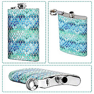 Mermaid 8oz hip stainless steel flask whith flasks for liquor for women,whiskey flask for women,Great Gift Idea Flask (Dream blue)