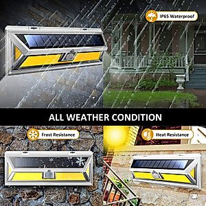 JUSLIT Solar Lights Outdoor, 144 COB LEDs Motion Sensor Light, 2 Modes Wireless Security Wall Lighting W/ 270° Wide Angle, IP65 Waterproof for Patio, Garden, Deck, Porch, Pathway, Garage (MAX 1PK)