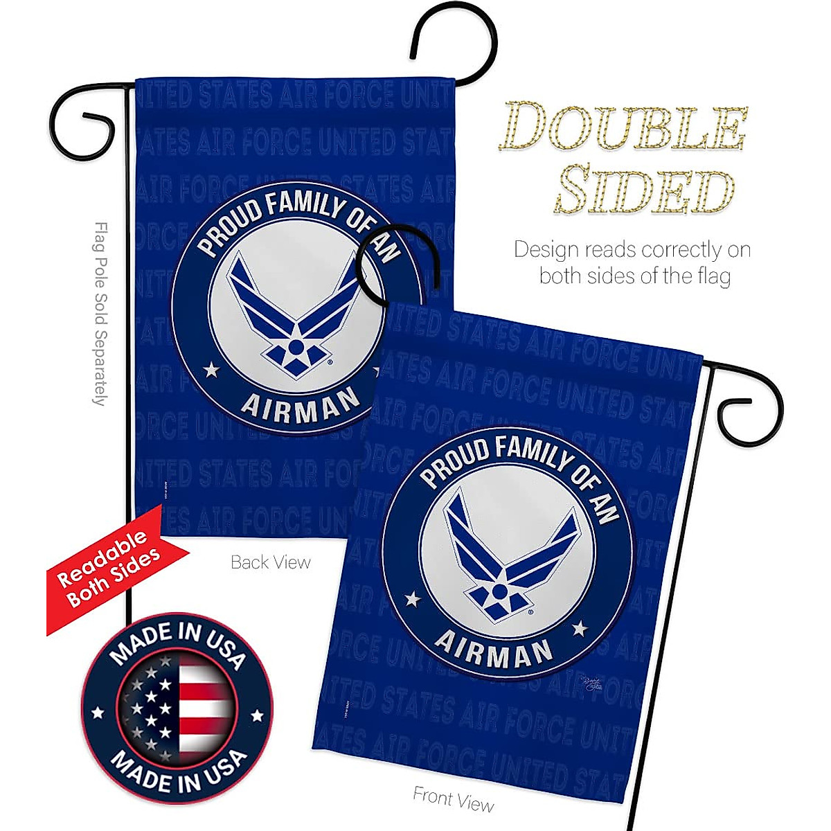 Proud Family Airman Garden Flag - Armed Forces Air Force USAF United State American Military Veteran Retire Official - House Decoration Banner Small Yard Gift Double-Sided Made In USA 13 X 18.5