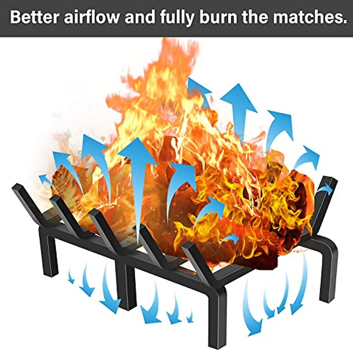 SNOGSWOG 17" Fireplace Grate, 1/2" Solid Steel Firewood Burning Rack, Heavy Duty Fire Grates, Matt Black Fireplace Rack, 5-Bars Fireplace Log Grate Holder