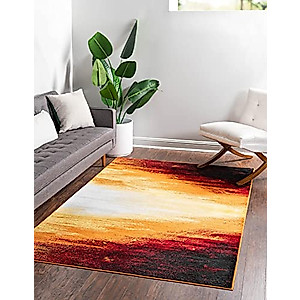 Unique Loom Metro Collection Contemporary Abstract Bright Warm Candle Light Area Rug, 5 ft x 8 ft, Orange/Yellow