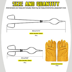 Mardatt 3 Pcs Professional Grade Crucible Kit, 16'' and 10 '' Stainless Steel Crucible Tongs with Heat Resistant Safety Melting Furnace Gloves, Metal Refining Casting Tool for Laboratory and Industry