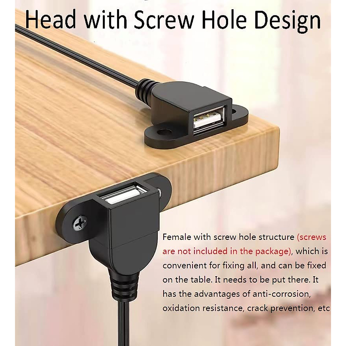 Guo USB Charging Extension Cable Male to Dual Female, USB 2.0 Charging Port 1 to 2 Panel Mount with Screw Hole, Used for Furniture/Mobile Phones/Portable Power and More(5FT/1.5m)