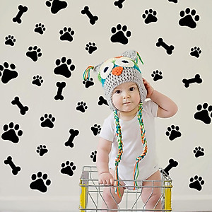 IUMLXJO 76PCS Dog Paws Wall Decals, Vinyl Stones Print Wall Stickers Decor Removable Footprint Mural Wallpaper Decoration for Kids Boys Girls Nursery Bedroom Living Room