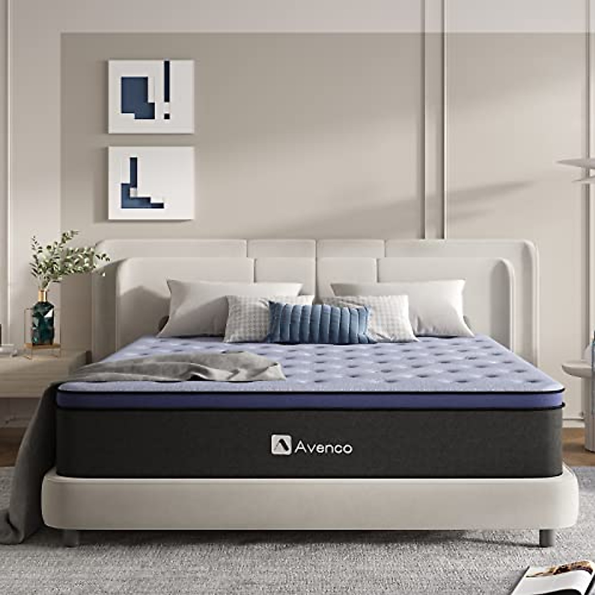 Avenco King Mattress, King Mattress in a Box, 12 Inch Hybrid Mattress King, Medium Firm, Pocket Innerspring for Motion Isolation, Bamboo Charcoal Memory Foam for Odor Reducing, CertiPUR-US