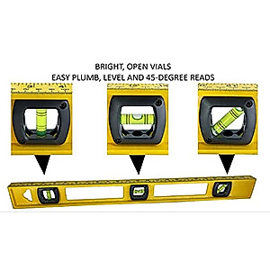 Swanson Tool Co PL0024 24 inch Speedlite Ruled-Edge Composite Level with Inches/Metric Marks (60 cm) 3 Bubble Vials for 0°/90°/45° Measurements,Yellow