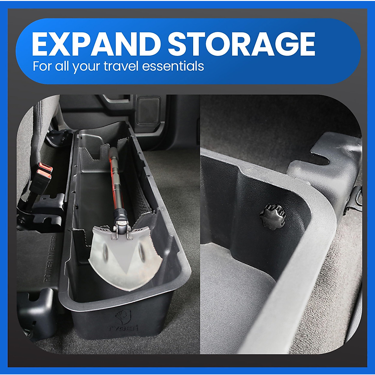 Tyger Auto Rear Underseat Storage Box TG-CB5F2228 Compatible with 2015-2024 Ford F-150; 2017-2023 F-250/F-350/F-450/F-550 Super Duty | Crew Cab | Black Organizer