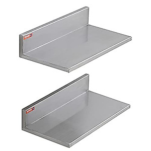 VEVOR 8.6" x 16" Stainless Steel Shelf, Wall Mounted Floating Shelving with Backsplash, 44 lbs Load Capacity Commercial Shelves, Heavy Duty Storage Rack for Restaurant, Kitchen, Bar, Home, and Hotel