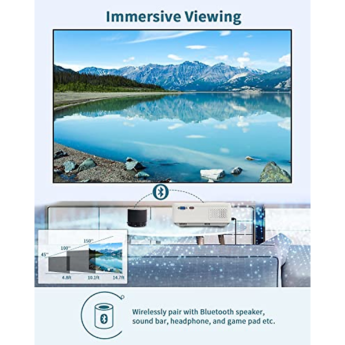 Mini 1080p Projector with WiFi and Bluetooth Outdoor, Portable Home Theater Full HD Bedroom Projector Wireless Sync for iPhone/Android, TV Projectors with Apps Netflix Android OS, HDMI AV USB Port