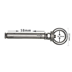 Expansion Eyebolt M6 X 80mm，5pcs Expansion Bolts 304 Stainless Steel Ring Lifting Bolt with Eye Anchor Concrete Heavy Duty Ring Screw Closed Hook Anchor Bolt，Concrete Eye Bolt