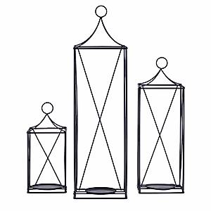 Set of 3 Tall Metal Lanterns 24’’ & 19’’ & 13’’ Elegant Decorative Lantern with Pillar Candle Holder, Garden Porch Night Indoor/Outdoor for Wedding Décor, Party, Christmas (Black)