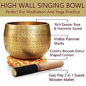 DharmaObjects Tibetan Ring Gong Meditation Singing Bowl Mallet Cushion Set (Jumbo)
