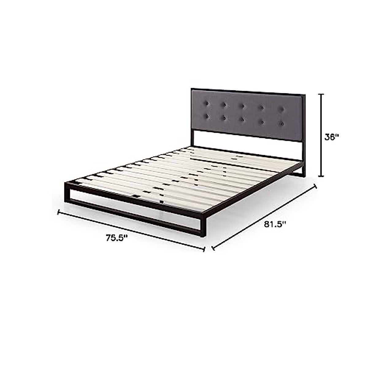 ZINUS 7 Inch Trisha Low Profile Platforma Bed Frame Mattress Foundation with Tufted Headboard, Box Spring Optional, Wood Slat Support, King, Grey