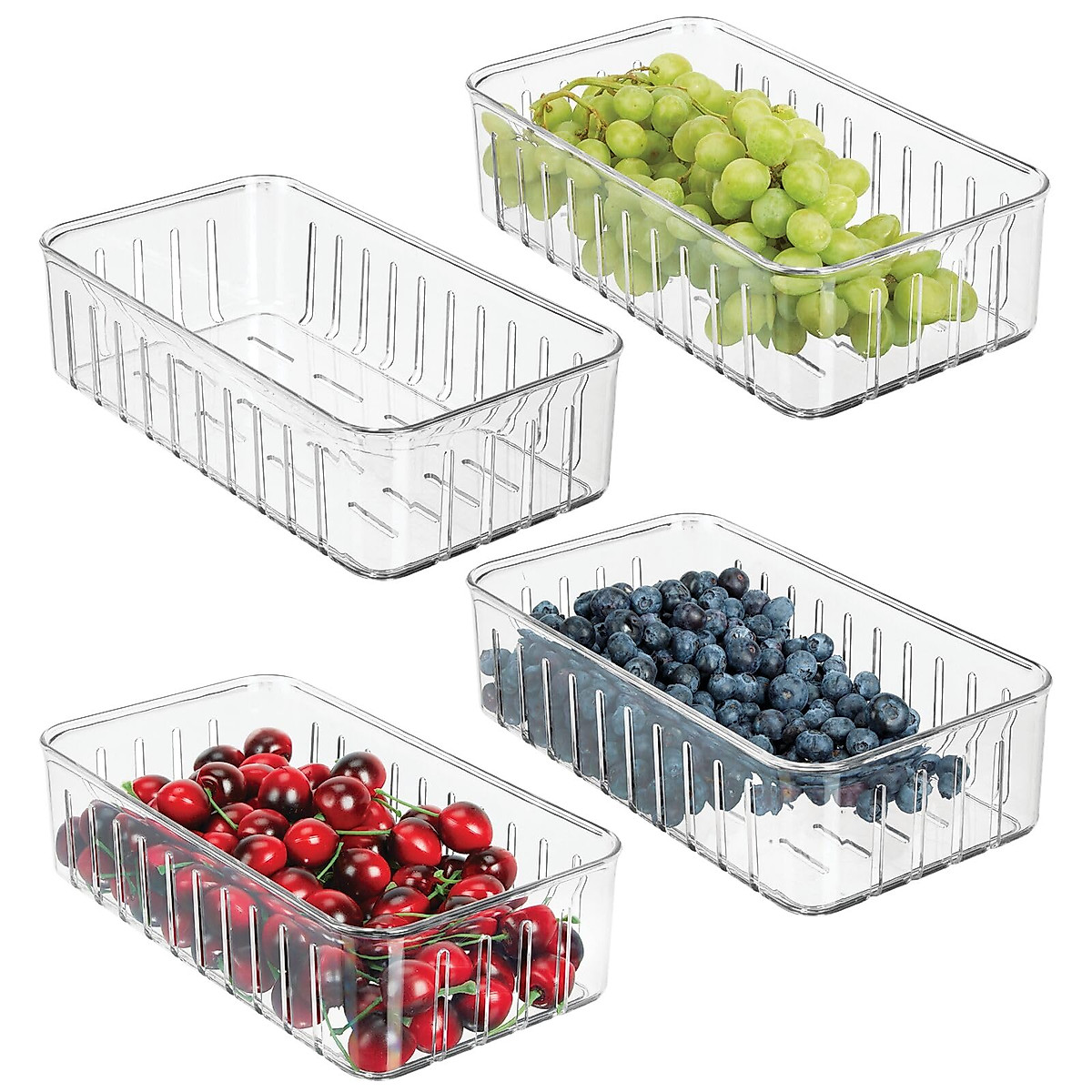 mDesign Plastic Kitchen Refrigerator Produce Storage Organizer Bin with Open Vents for Air Circulation - Food Container for Fruit, Vegetables, Lettuce, Cheese, Fresh Herbs, Snacks - S, 4 Pack - Clear