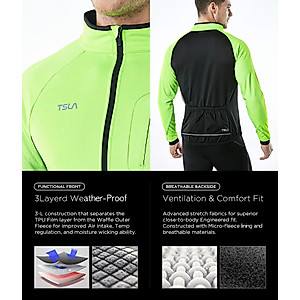 TSLA Men's Winter Cycling Jackets, Cold Weather Workout Running Jacket, Warm Thermal Softshell Bike Windbreaker, Cycling Windproof Jacket Neon Green, Medium