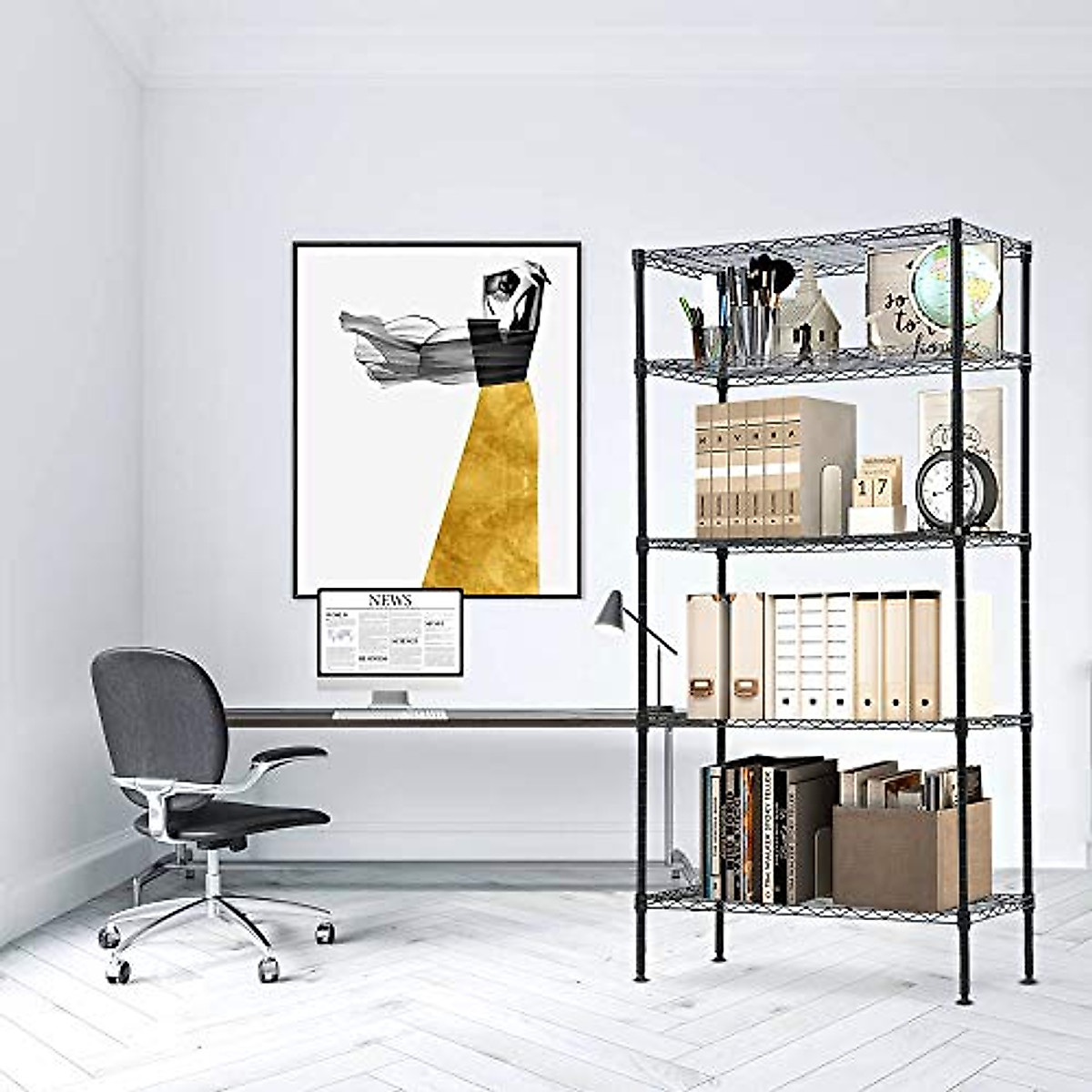 Dkelincs 5-Tier Wire Shelving Metal Utility Steel Storage Shelves for Garage Kitchen Living Room 24" L X 14" W X 60" H Shelf Unit Organizer Rack, Black