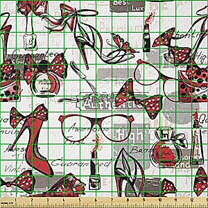 Lunarable Fashion Fabric by The Yard, High Heels Bags and Perfume Glasses Cool Beauty Items Specled Ribbon Glamour, Stretch Knit Fabric for Clothing Sewing and Arts Crafts, 3 Yards, Black Taupe