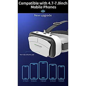 VR Headset Compatible with iPhone & Android Phone Within 4.7-7.2inch Display Screen- Universal Virtual Reality Goggles- Soft & Comfortable Updated 3D Glasses (G12-White)