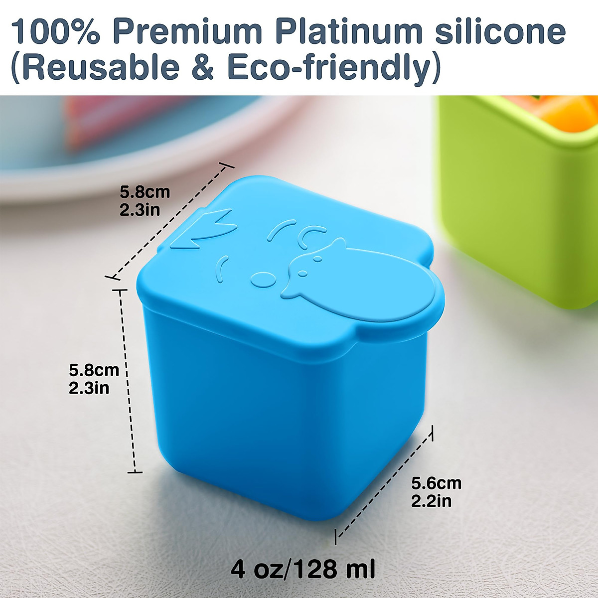 Homotte Leakproof Dips Containers Compatible with Most Bento Lunch Box, 2x 4 oz Salad Dressing Container To Go, Small Silicone Snack Condiment Container with Lids for kids (Blue/Green)