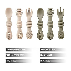 PandaEar Silicone Baby Spoons & Fork Feeding Set (6 Pack) | BPA Free Fist Stage Silicone Self Feeding Utensils for Infant Baby Led Weaning Ages 6 + Months