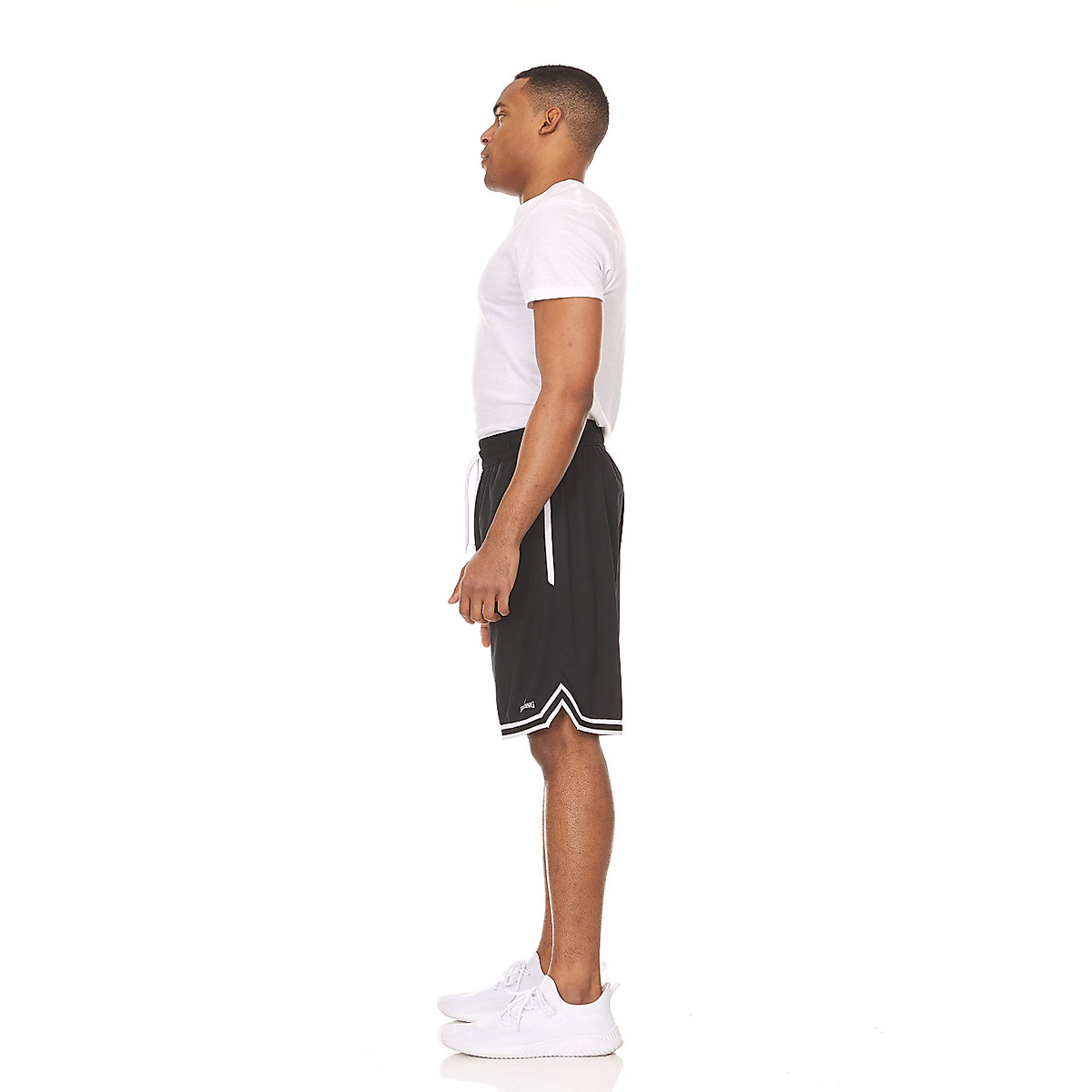 Spalding Mens Rise Basketball Short, 10" Inseam, Black/White, M