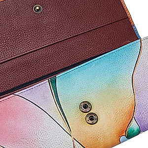 Anna by Anuschka Women's Hand Painted Genuine Leather Multi Pocket Wallet - Dragonfly Glass Painting