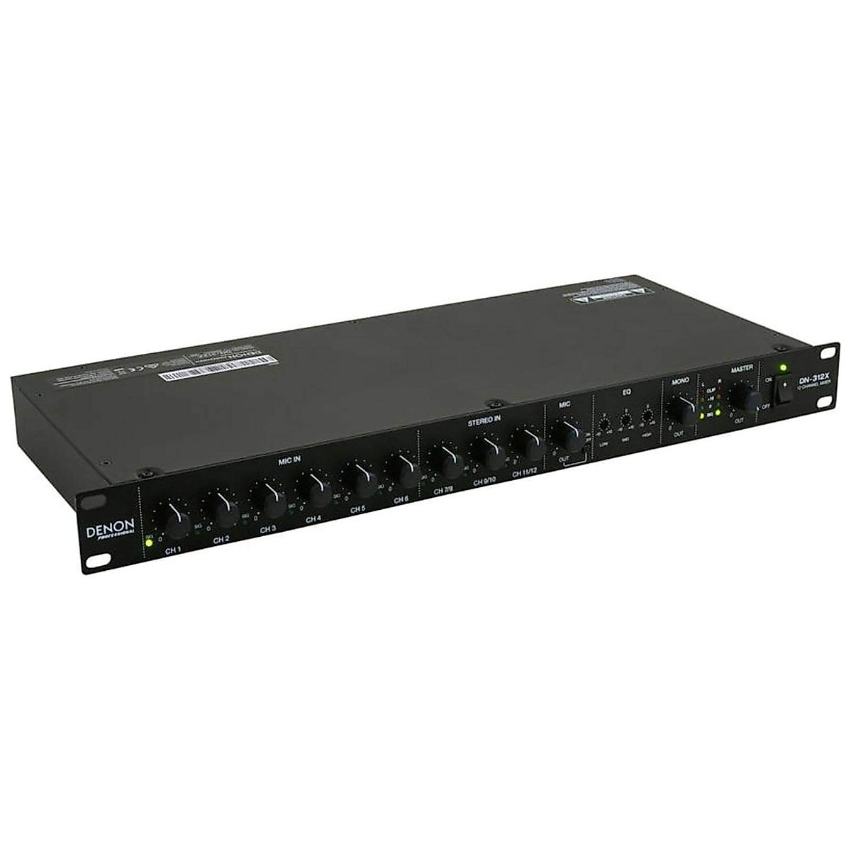 Denon DN-312X Professional 12-Channel Line Mixer with Priority; 6 HDHQ Combination Inputs with MIC, Phantom and Line Selector Switches; 6 Mono (3 stereo) RCA Inputs, 1U Rack Mountable