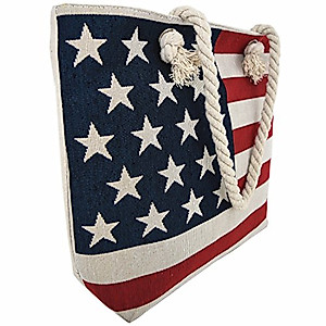 WESTERN ORIGIN American Flag Embroidered Tote Bag Stars and Stripes Beach Bag Rope Handles Shoulder Bag Women Purse