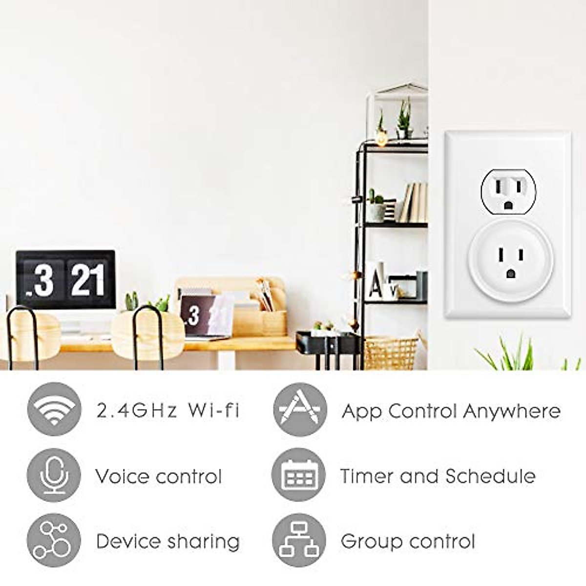 Smart Plug, Wi-Fi Outlet Switch That Work with Alexa/Google Home/Smart Life, Timer Schedule ON/Off Plug, Mini Wireless Socket, 2.4 GHz， No Hub Required, 2 Pack