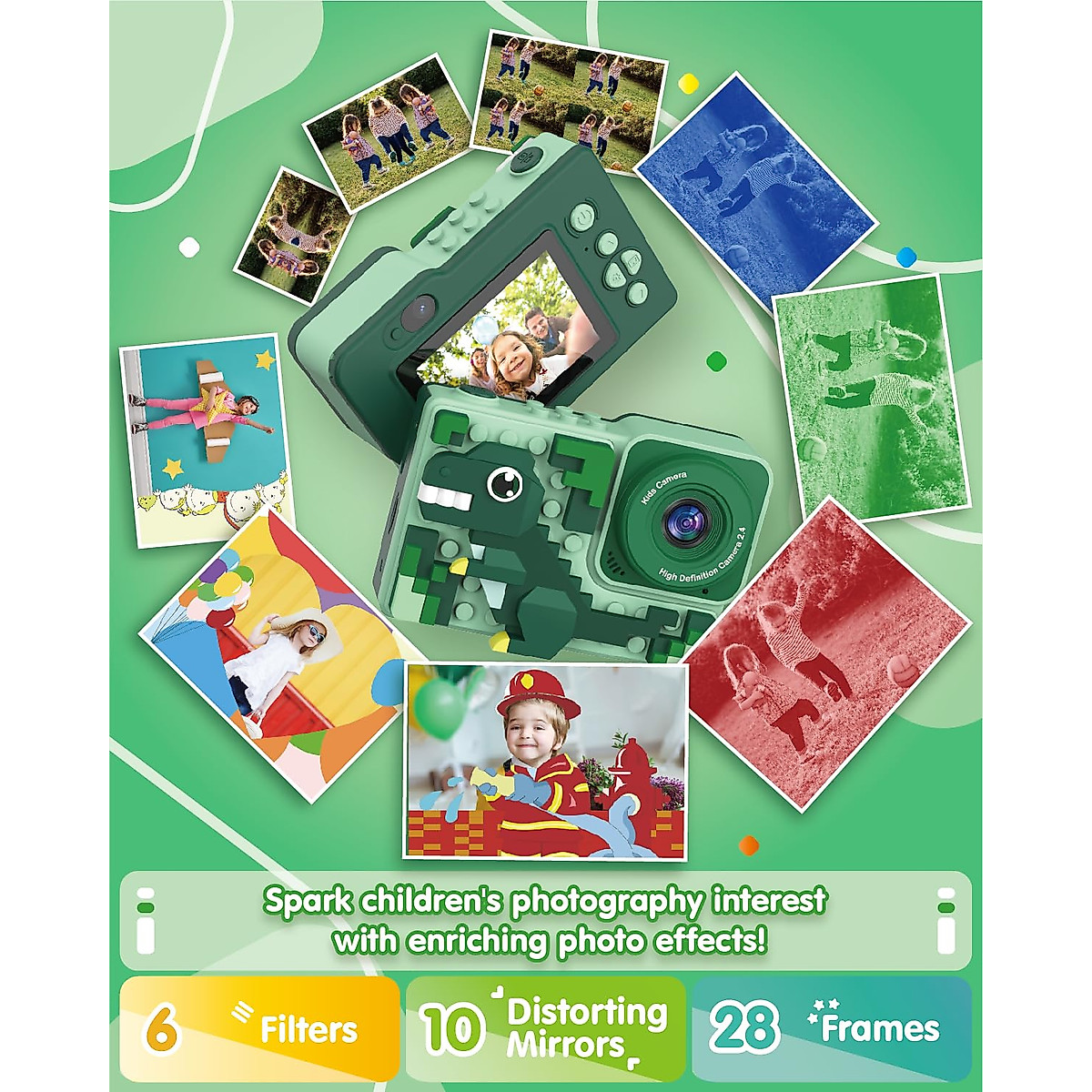 Kids Dinosaur Digital Camera Toys: Kizeefun 3-12 Year Old Boys Girls Christmas Birthday Gifts, Mini HD Selfie Video Baby Camera for 3 4 5 6 7 8 9 Toddler Children with 32GB Card