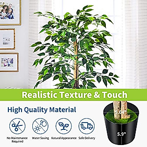 Aphighjoy Faux Plants Artificial Ficus Trees Eucalyptus Trees with Silk Leaves Fake Moss and Sturdy Nursery Pot, Fake Plants for Office Home Decor (4Ft -1Pack, Upgraded Ficus Tree)