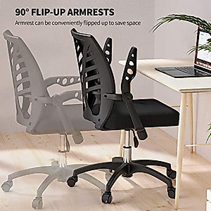 Ergonomic Office Chair, Mid Back Mesh Computer Desk Chair with Lumbar Support, Flip-up Arms, Adjustable Backrest, Swivel Comfortable Task Chair for Teens, Women, Adults,Black