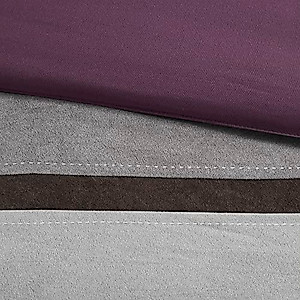 Madison Park Palisades Comforter Set Modern Faux Suede Pieced Stripe Design, All Season Down Alternative Cozy Bedding with Matching Shams, Decorative Pillows, Queen(90"x90"), Purple 7 Piece