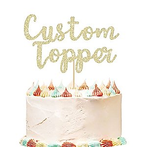 Personalized Cake Topper Birthday Cake Toppers 11 Colours Wedding Cake Topper with Any Text Age Glitter Double Sided Cake Decoration for Anniversary Baby Shower Graduation(Champagne Gold)