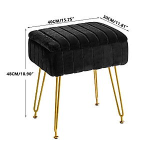 IBUYKE Stool Chair with Storage Space, Footrest Footstool Ottoman, Small Side Table, with 4 Metal Legs, with Anti-Slip Feet, for Makeup Room, Bedroom, Black, Faux Fur LG-50B