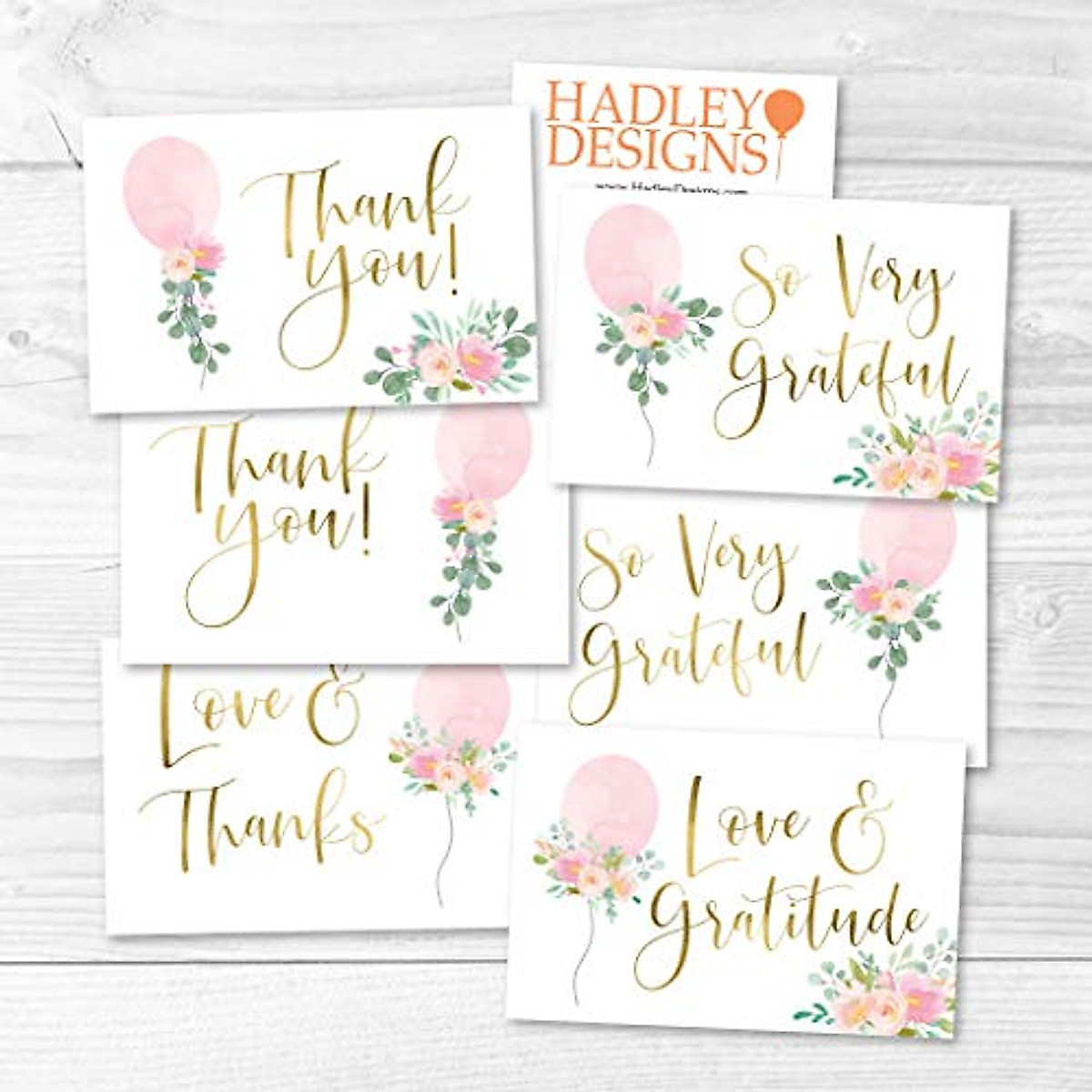 24 Pink Balloon Baby Shower Thank You Cards With Envelopes, Kids Thank-You Note, 4x6 Gratitude Card Gift For Guest Pack For Party, Birthday, For Girl Children, Cute Watercolor Blush Event Stationery