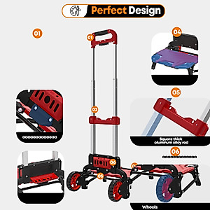 Folding Hand Truck Dolly Upgrade 220 Lbs Capacity Trolley Cart with Portable Handle and TPR Wheels
