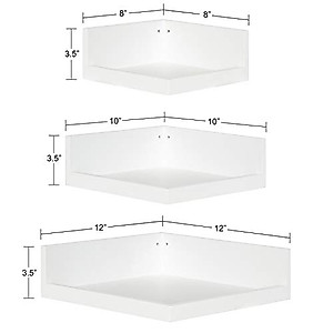 Kate and Laurel Levie Corner Shelves, Set of 3, White, Contemporary Floating Corner Wall Shelf in Multiple Sizes