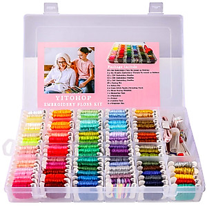 200pcs+ Embroidery Floss Cross Stitch Threads, Friendship Bracelet String Kit with Organizer Storage Box-Included 100pcs Friendship Bracelet Floss, Cross Stitch Tools Embroidery Kit-Christmas Deal