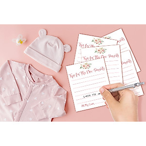 Baby Shower Game Set, Parenting Tip Jar Party Games(1 Standing Sign + 20 Advice Cards), Floral Blank Advice Cards for New Parents, Blush Pink Baby Shower/Gender Reveal Party Favor Decor(A02)