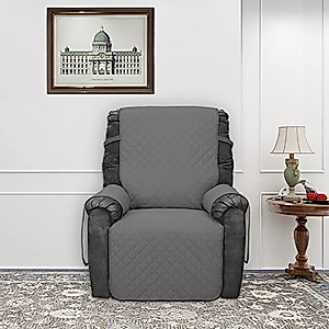 Easy-Going Waterproof Recliner Chair Sofa Cover with Pocket, 1-Piece Reversible Couch Cover for Recliner, Washable Protector with Elastic Straps for Dogs, Pets (Recliner Chair, Gray/Light Gray)