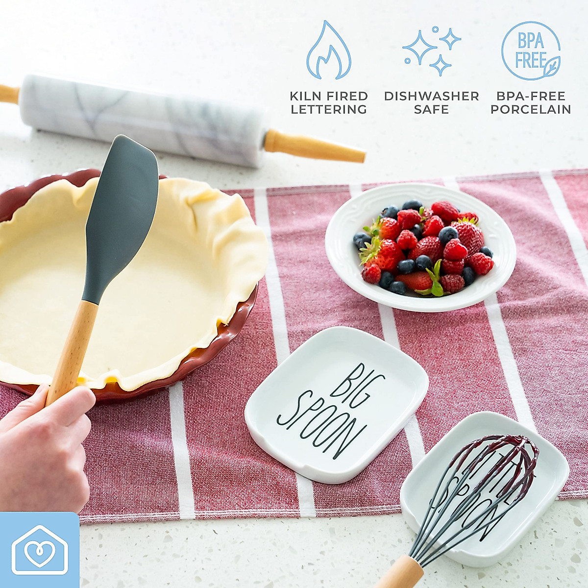 Heartland Home Porcelain Nesting Spoon Rest for Stove Top or Kitchen Counter. 2pc Cooking Spoon Holder (Big/Little). Utensil Rest and Small Spoon Rest. Smart Kitchen Gadgets and Cute Kitchen Gifts